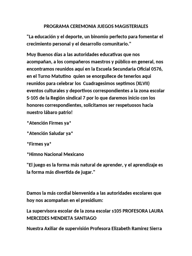 Programa Ceremonia Juegos Magisteriales | PDF