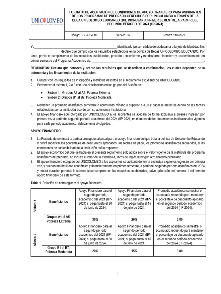 Código: SGC-GF-F18 Versión: 06 Fecha:12/10//2023 | PDF | Documento de identidad | Plan de estudios