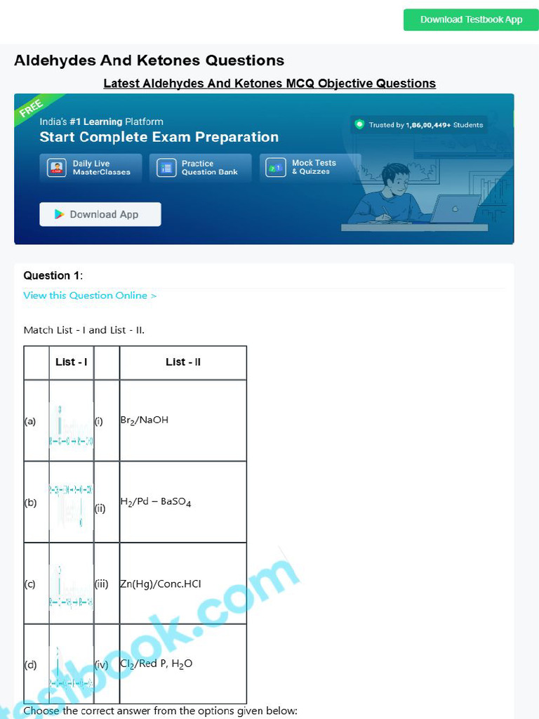 Mcq on Aldehydes and Ketones 6363bc12ffaa7dcdc5529eb6 | PDF