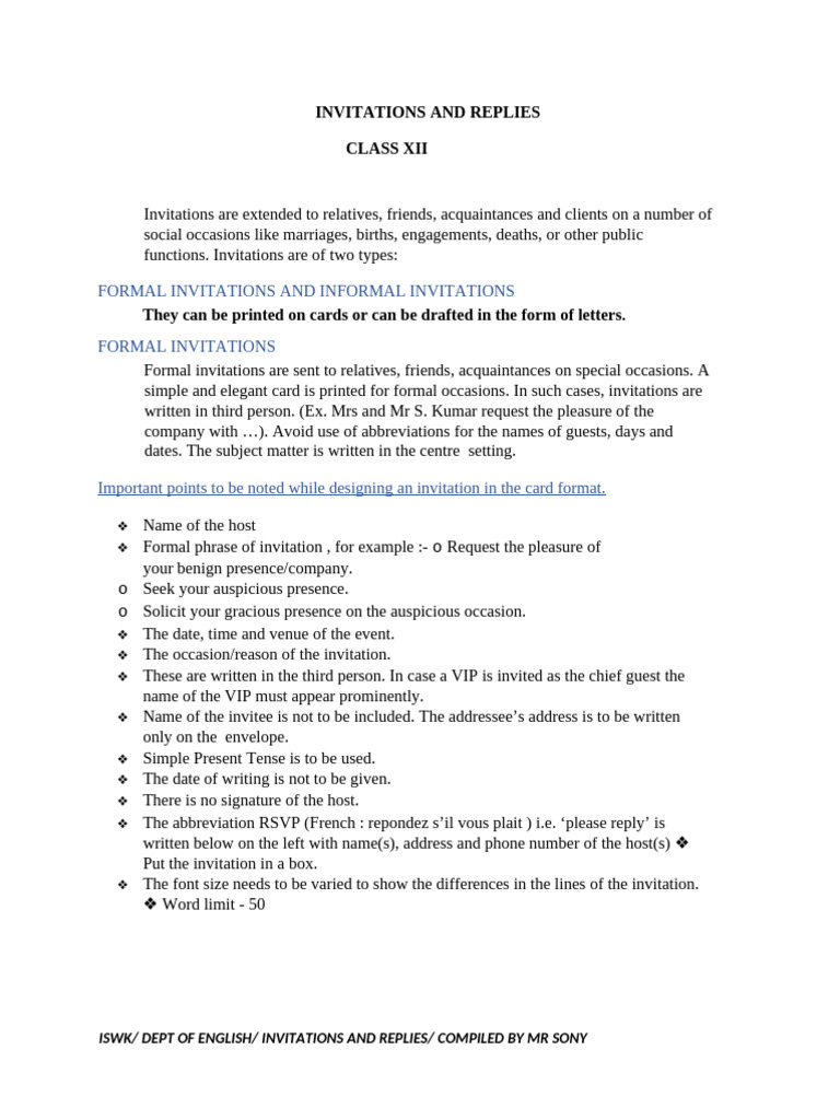 Formal Invitations and Replies Guide | PDF