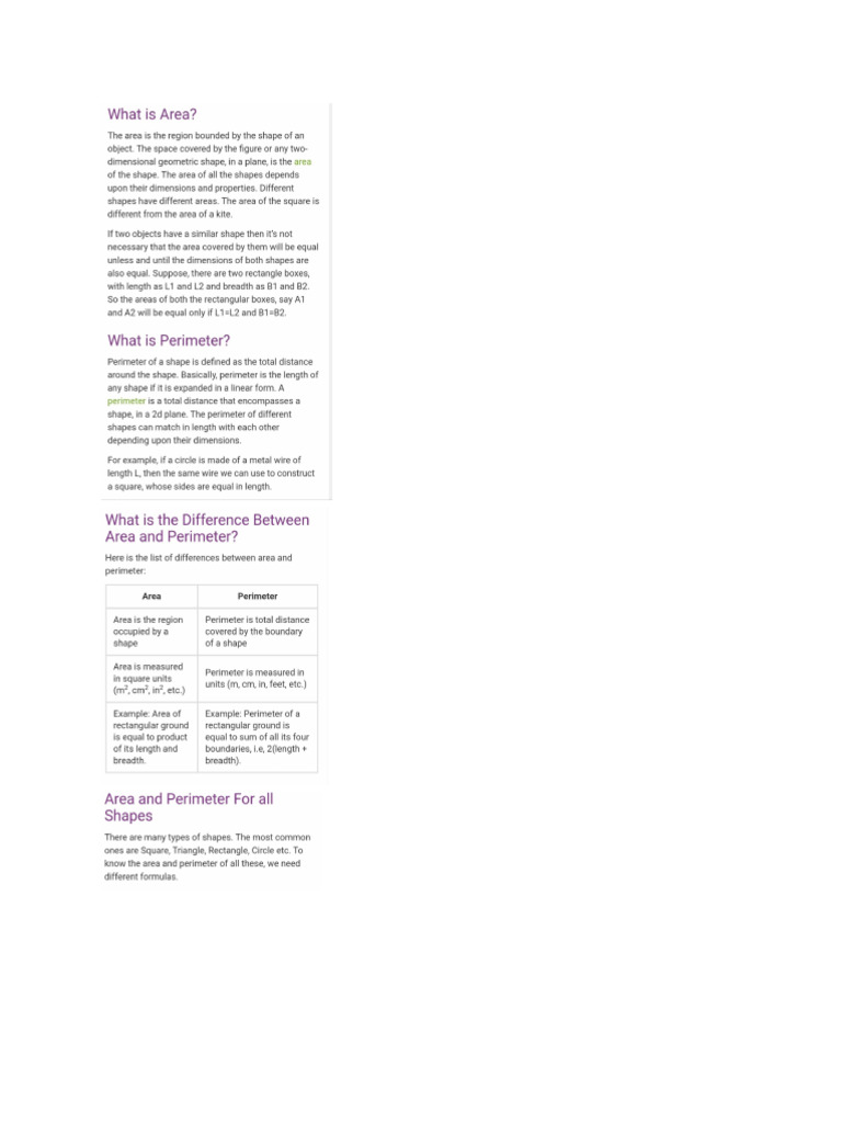 Area and Perimeter Notes | PDF