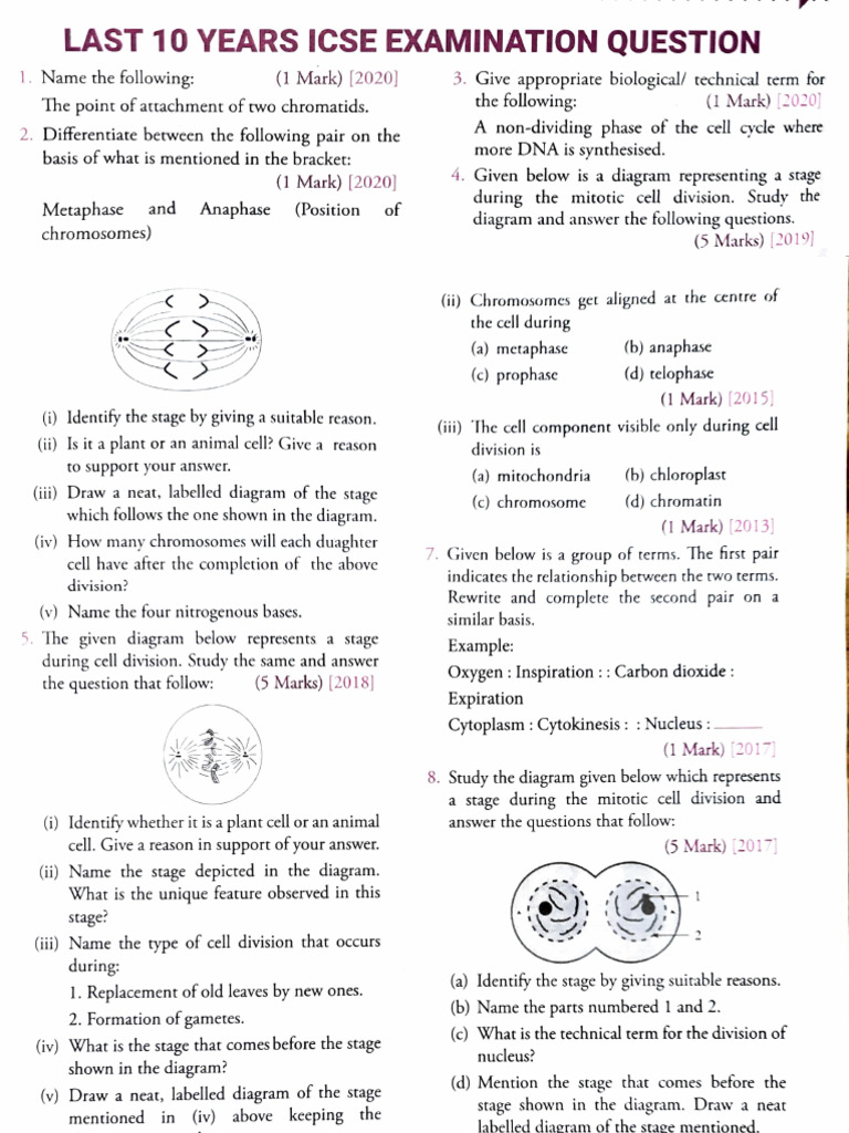 ICSE Biology Exam Questions Overview | PDF | Mitosis | Chromosome