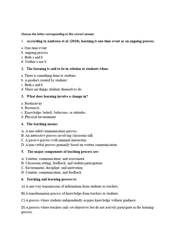 Teaching and Learning Process Overview | PDF | Educational Assessment ...