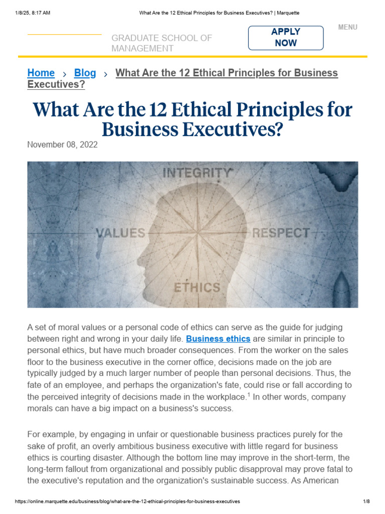 What Are The 12 Ethical Principles For Business Executives - Marquette ...