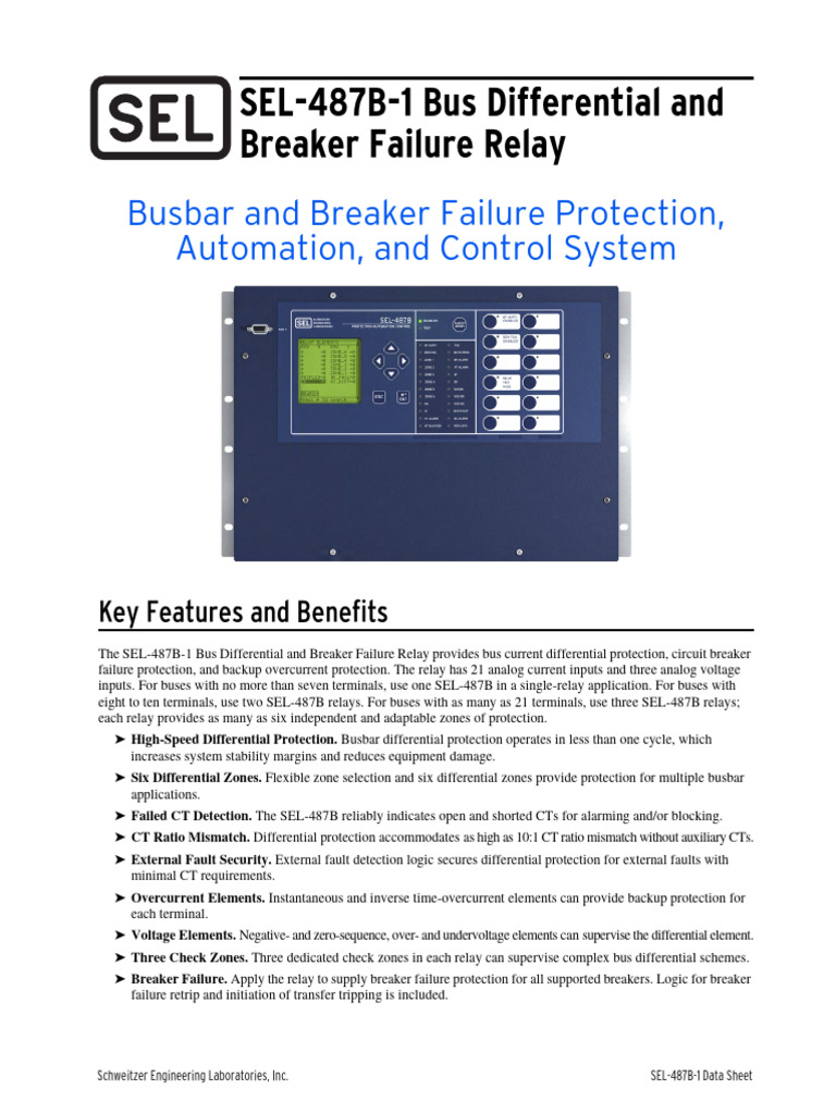 SEL-487B-1 Bus Differential and Breaker Failure Relay | PDF | Relay ...