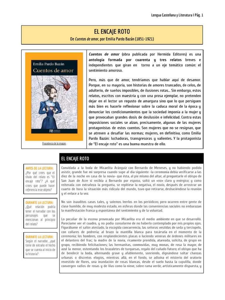 "El Encaje Roto", de Emilia Pardo Bazán | PDF | Cordón | Cuentos