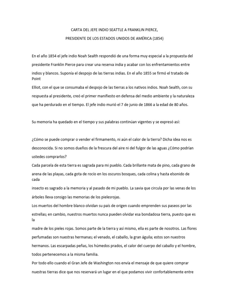 Carta del Jefe Seattle a Pierce | PDF