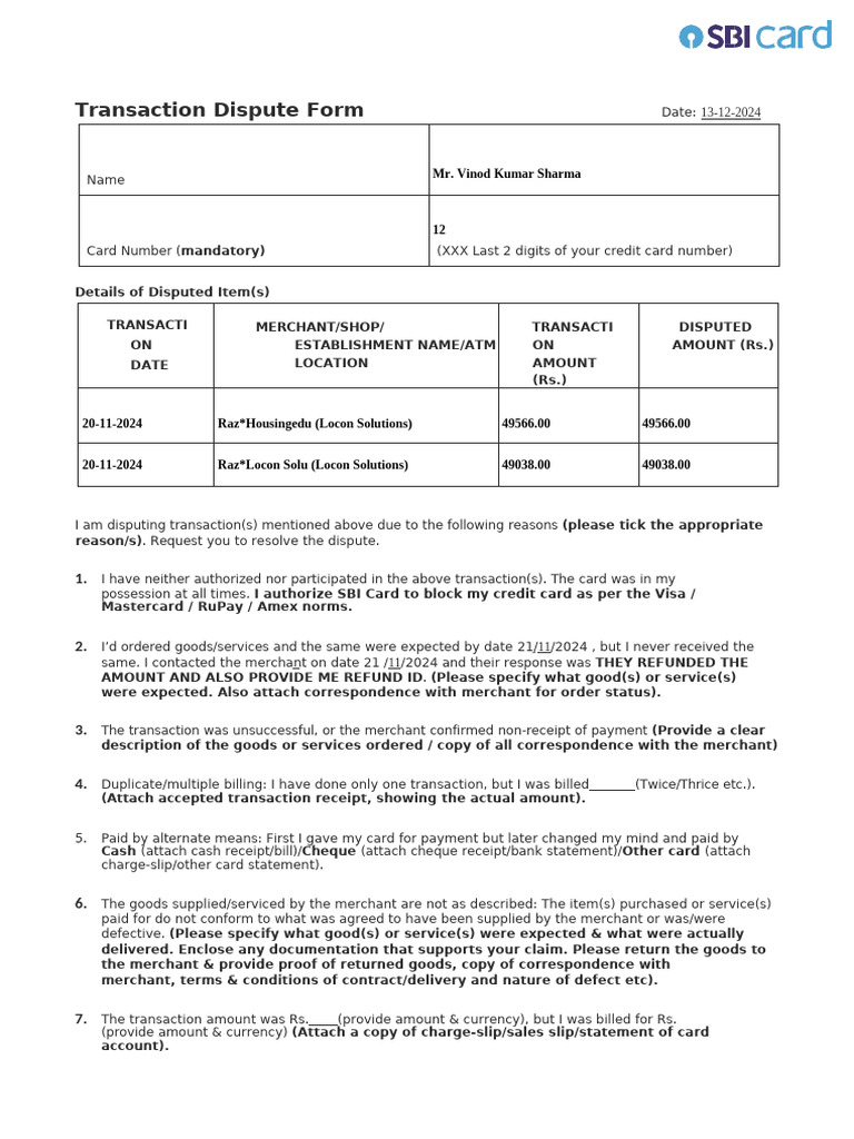 transaction-dispute-form. | PDF | Credit Card | Receipt
