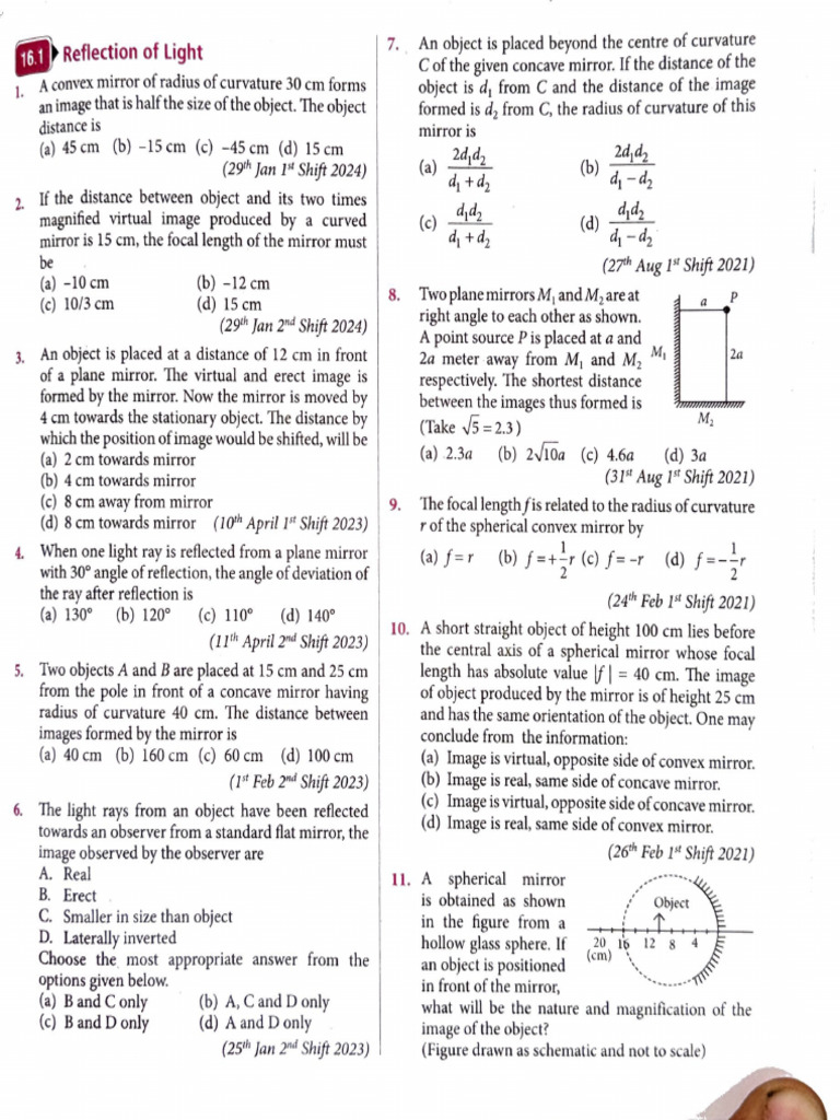 Ray Optics PYQs JEE Main | PDF