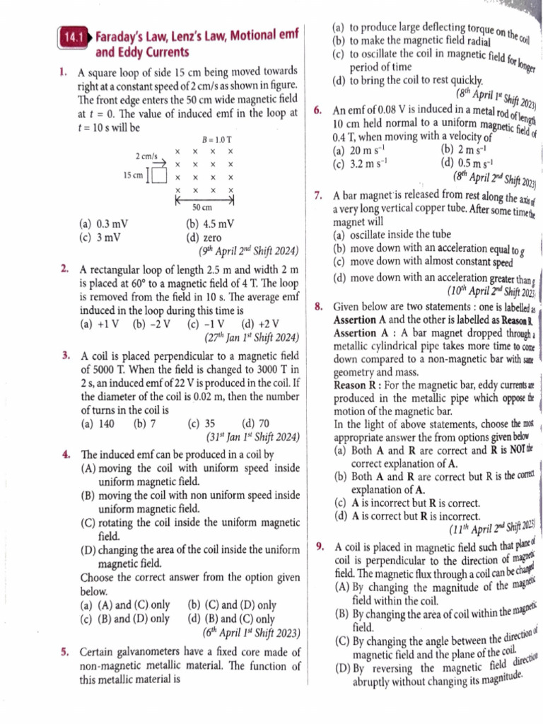 JEE Main PYQ EMI and AC Circuit | PDF