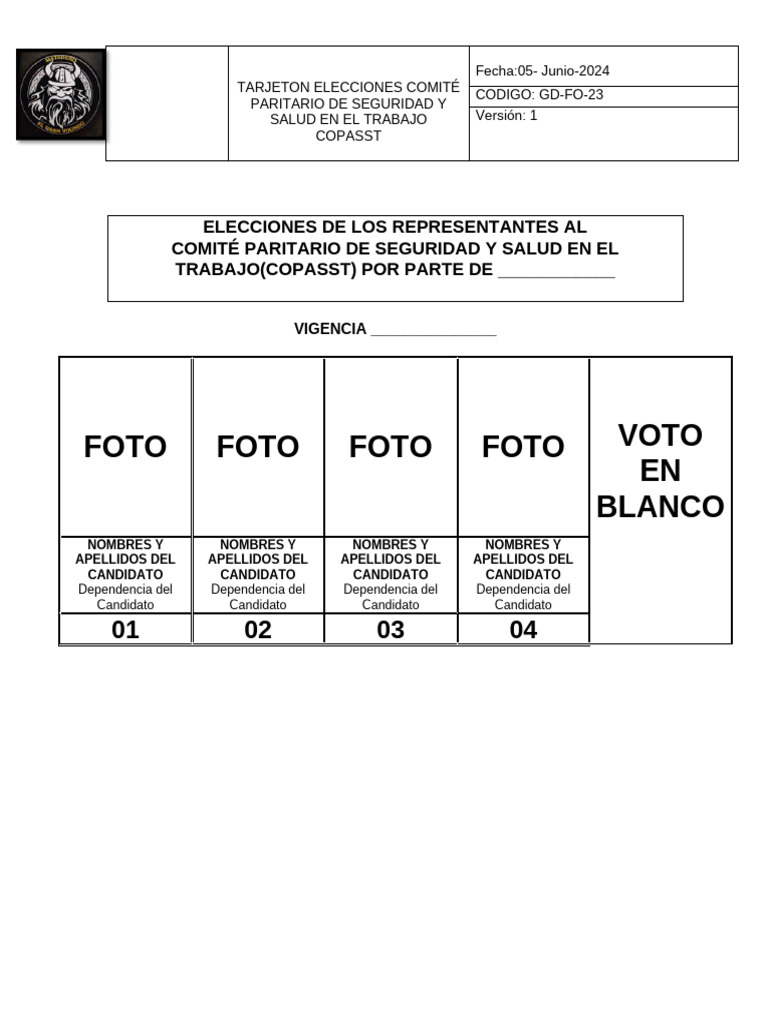 Elecciones COPASST 2024: Tarjetón Votación | PDF