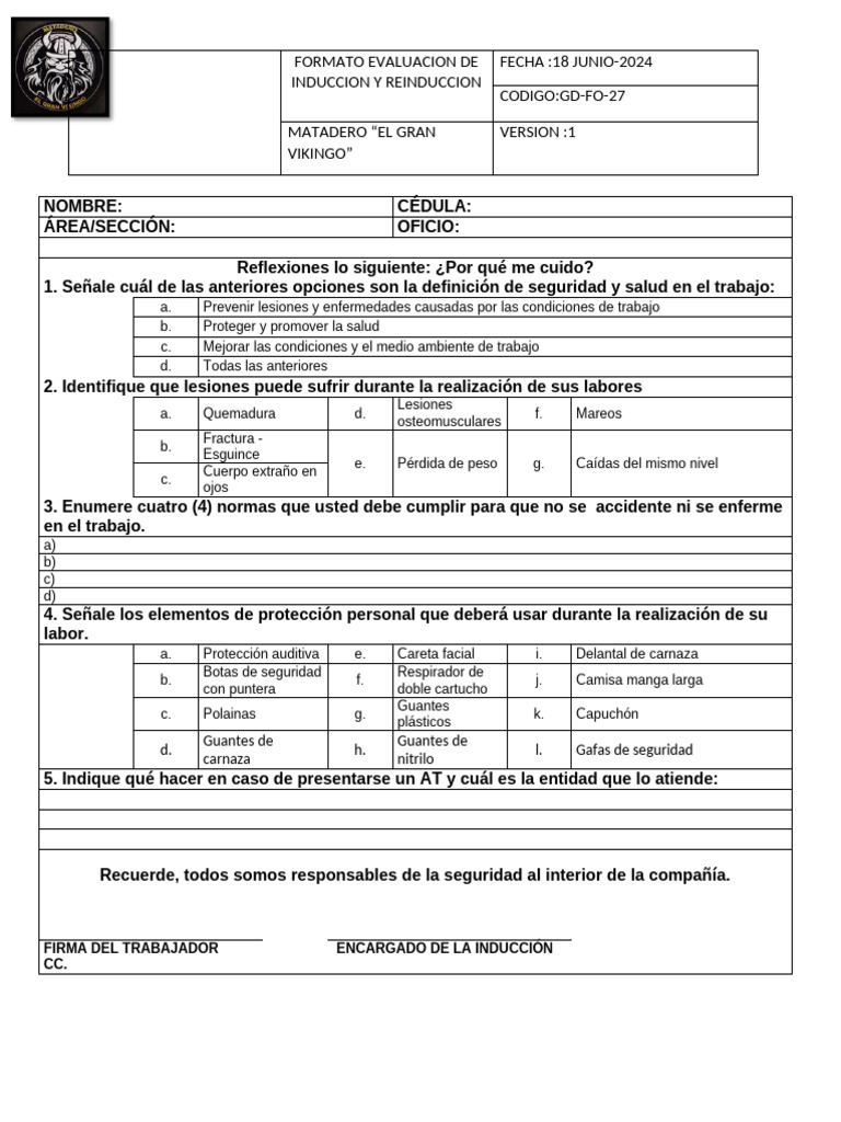 GD FO 27 Formato Evaluacion de Induccion y Reinduccion | PDF