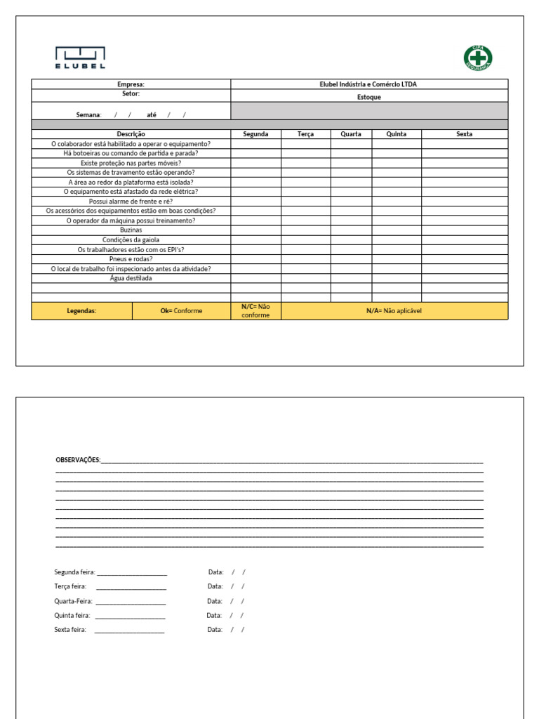 Check List de Segurança de Equipamentos | PDF