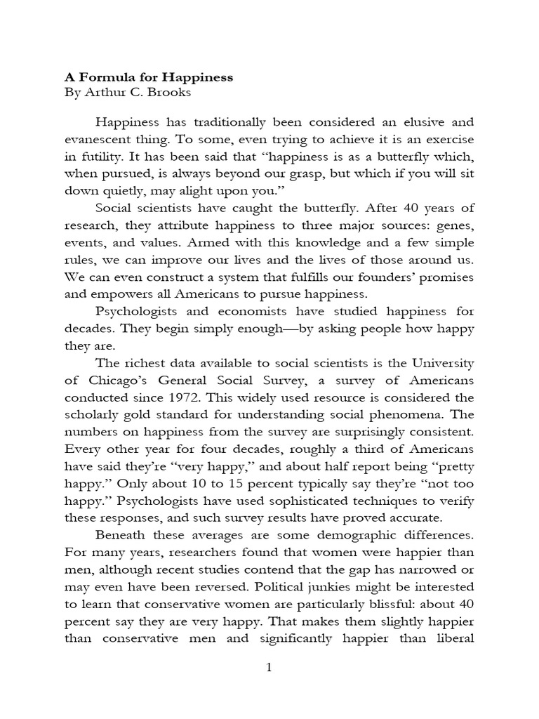 CSE E Reading-Brooks-Formula For Happiness | PDF | Happiness | Unemployment