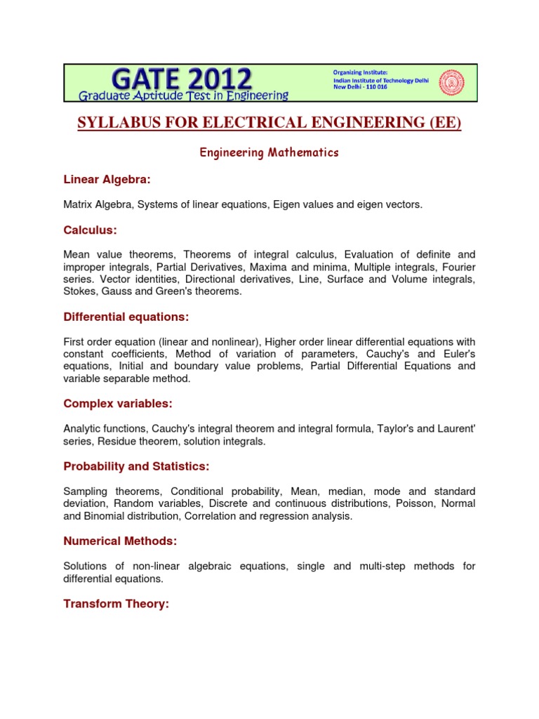 Ee Syallabus | PDF | Laplace Transform | Fourier Transform