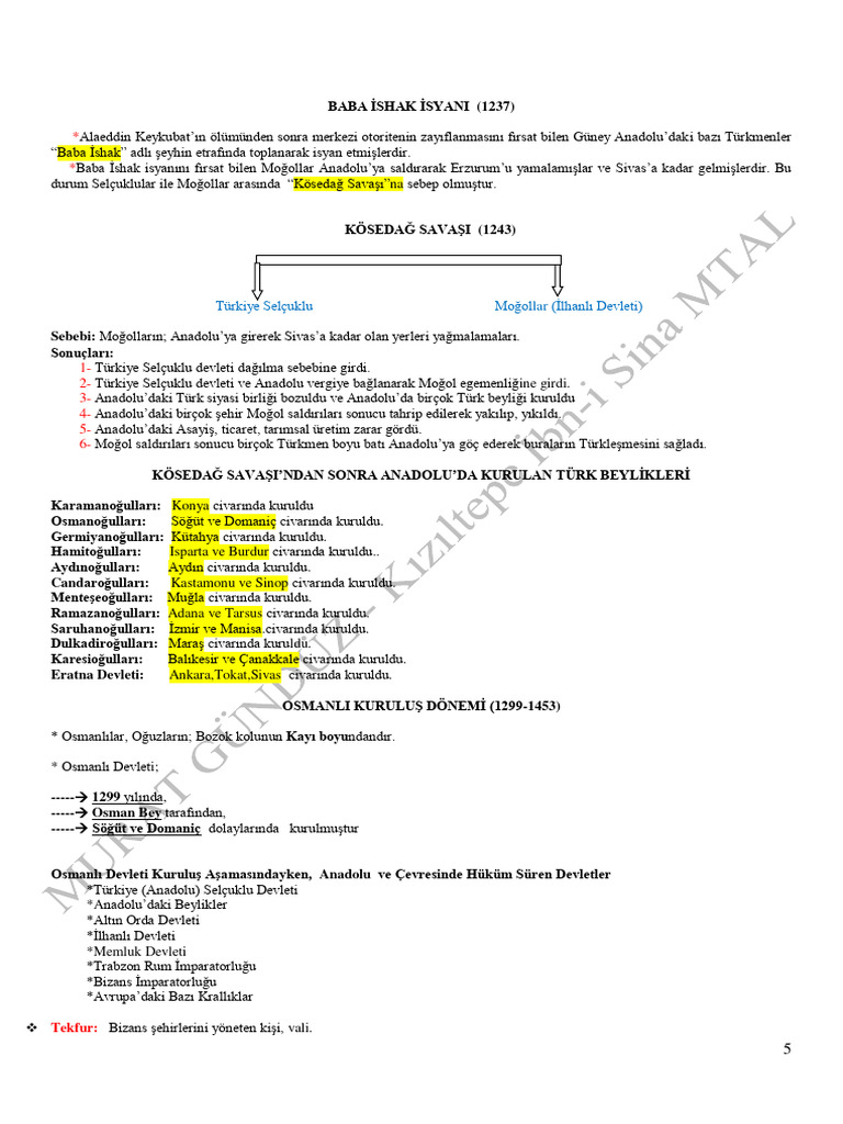 10.sınıf Tarih Ders Notları | PDF