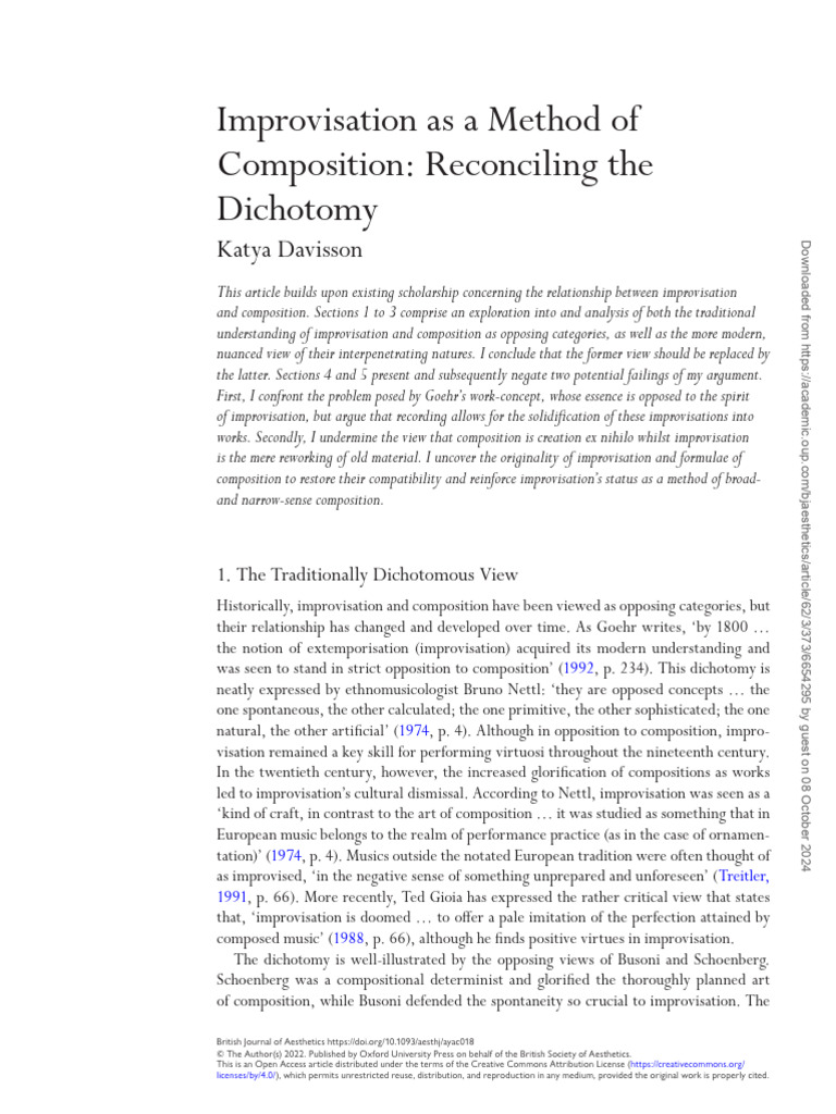 Improvisation As A Method of Composition | PDF | Musical Compositions | Improvisation
