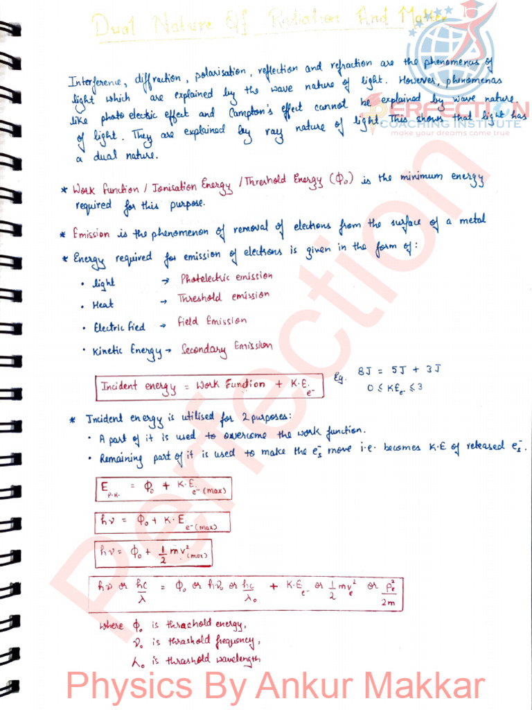 Dual Nature of Radiation and Matter Notes | PDF
