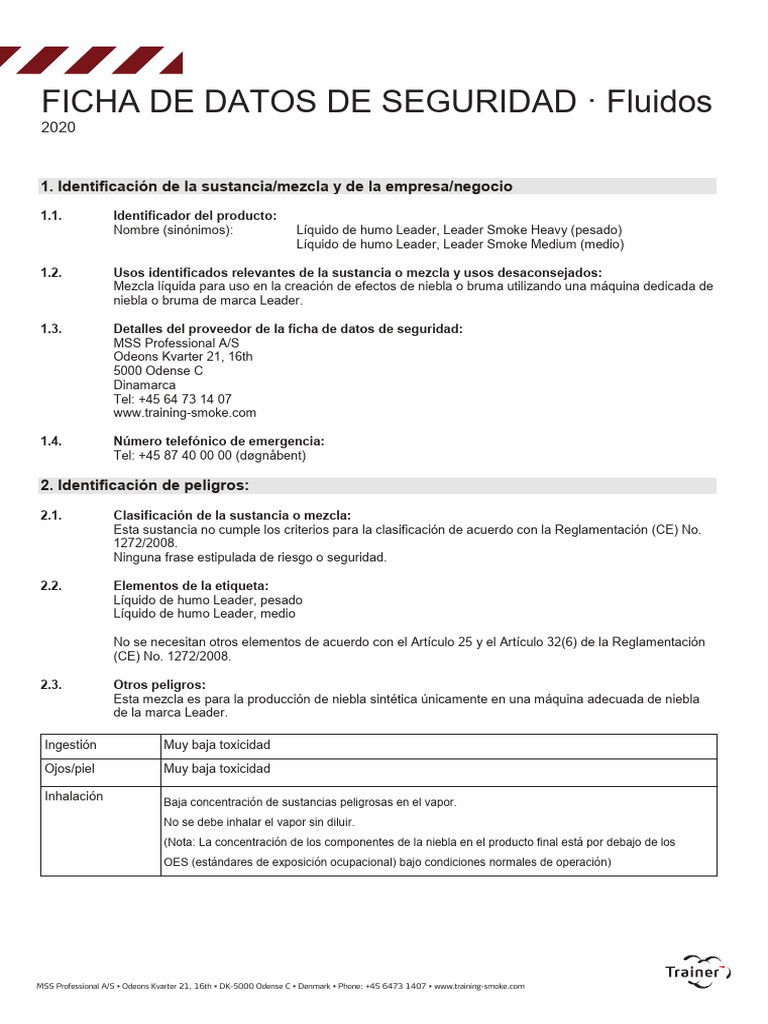 2020 MSS Trainer Safety Data Sheet Fluids ESP | PDF | Agua | Residuos