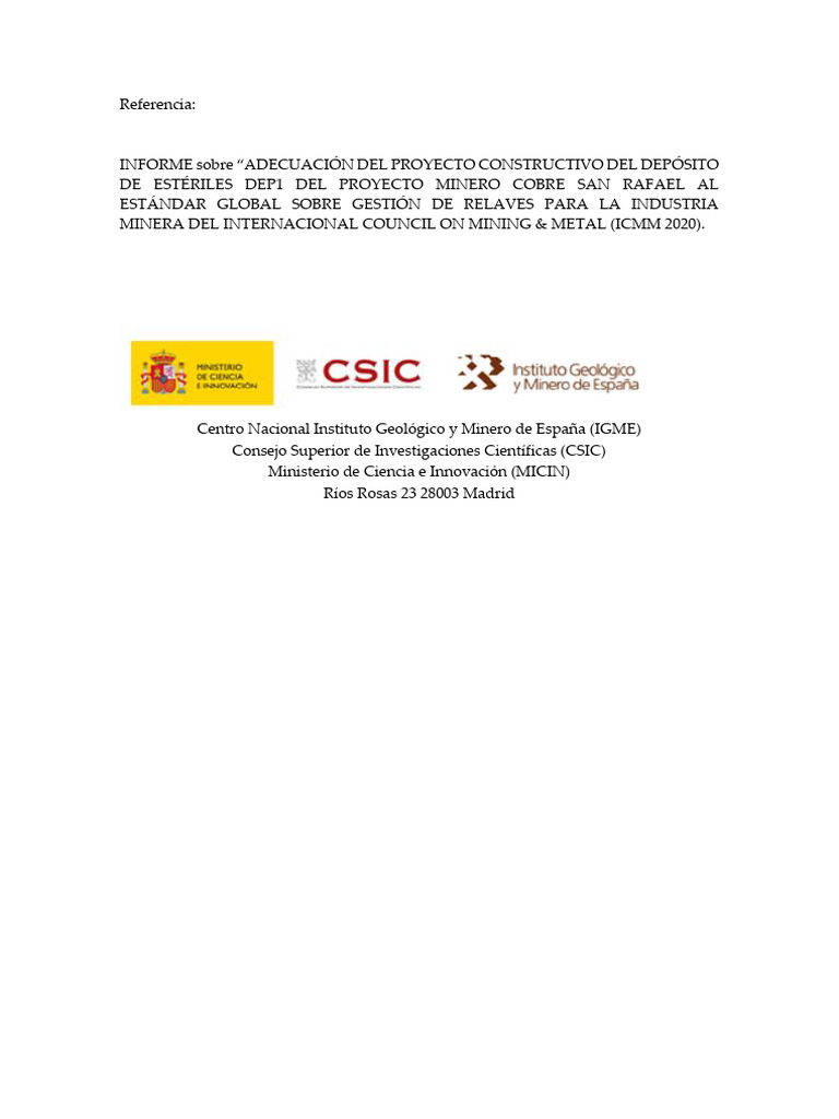 Pr27_anexo 26_informe Igme-csic Sobre Dep1 | PDF | Represa | Minería