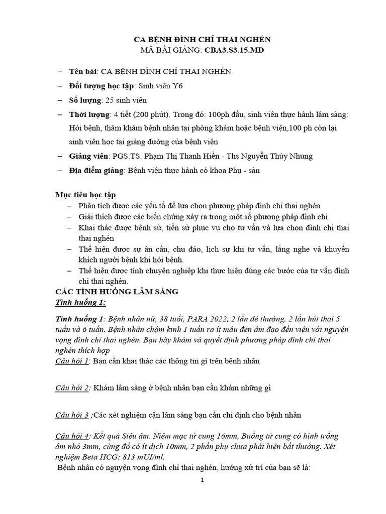 CBA3.S3.15.MD Ca bệnh phá thai-Mẫu 2B (cho sinh viên) | PDF