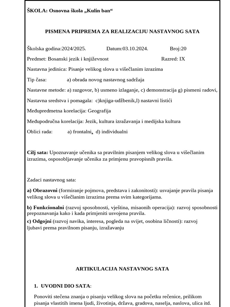 20.priprema - Pisanje velikog slova u višečlanim izrazima . obrada | PDF