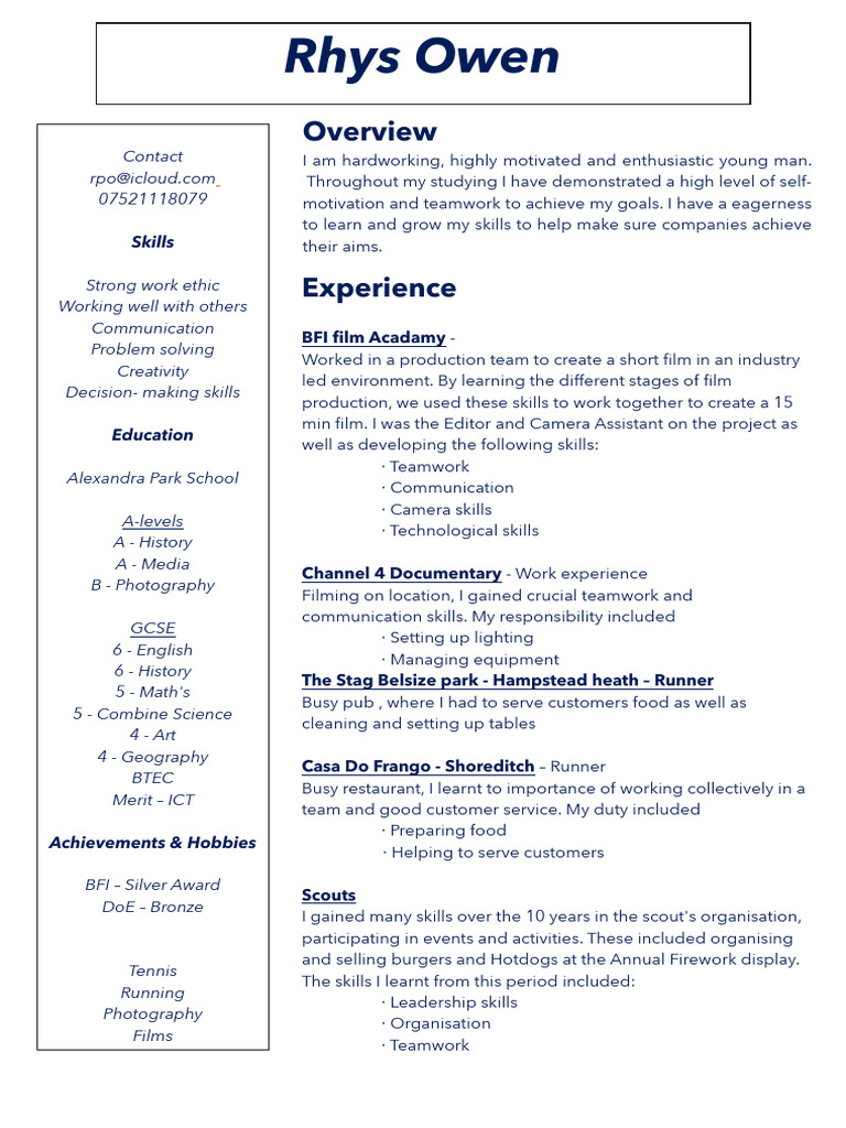 Rhys Owen Cv 8 | PDF