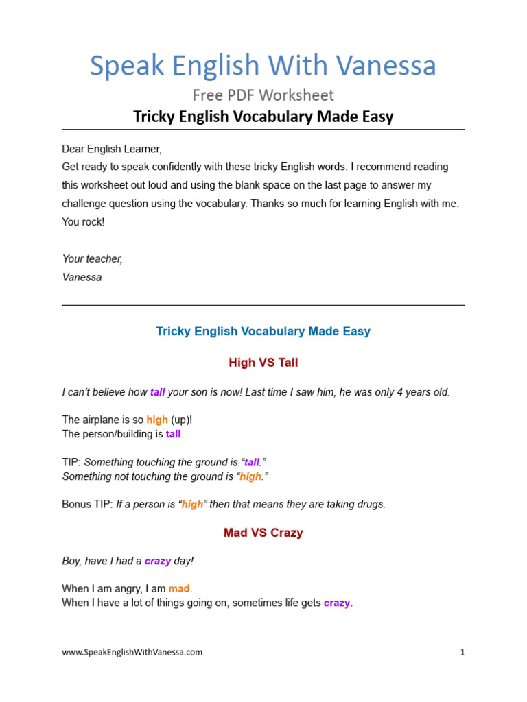 Tricky English Vocabulary - Speak English With Vanessa | PDF | Vocabulary