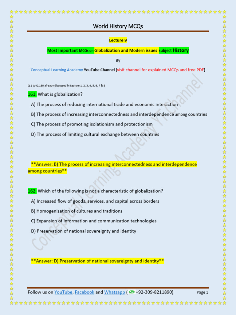 Lec 9 History MCQs On Globalization and Modern Issues | PDF | Globalization | Facebook