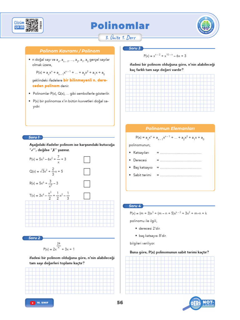RehberMatematik - 10.sınıf - Polinomlar - 01 Ders - RMAKADEMİ | PDF