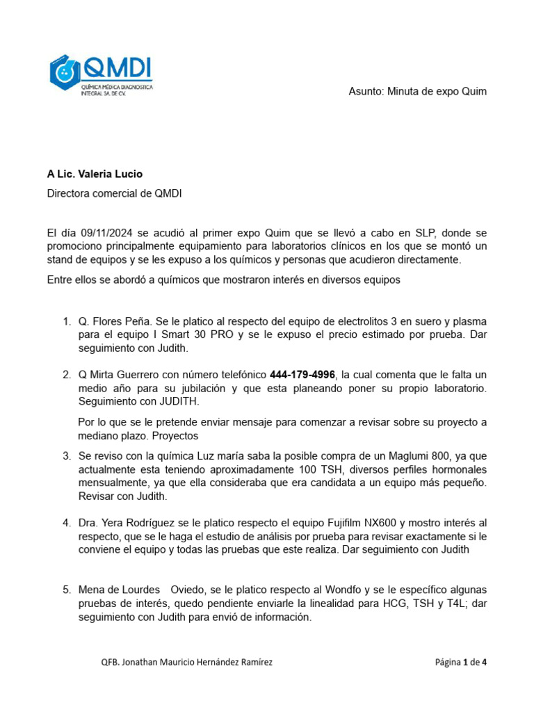 Minuta de Expo QUIM | PDF