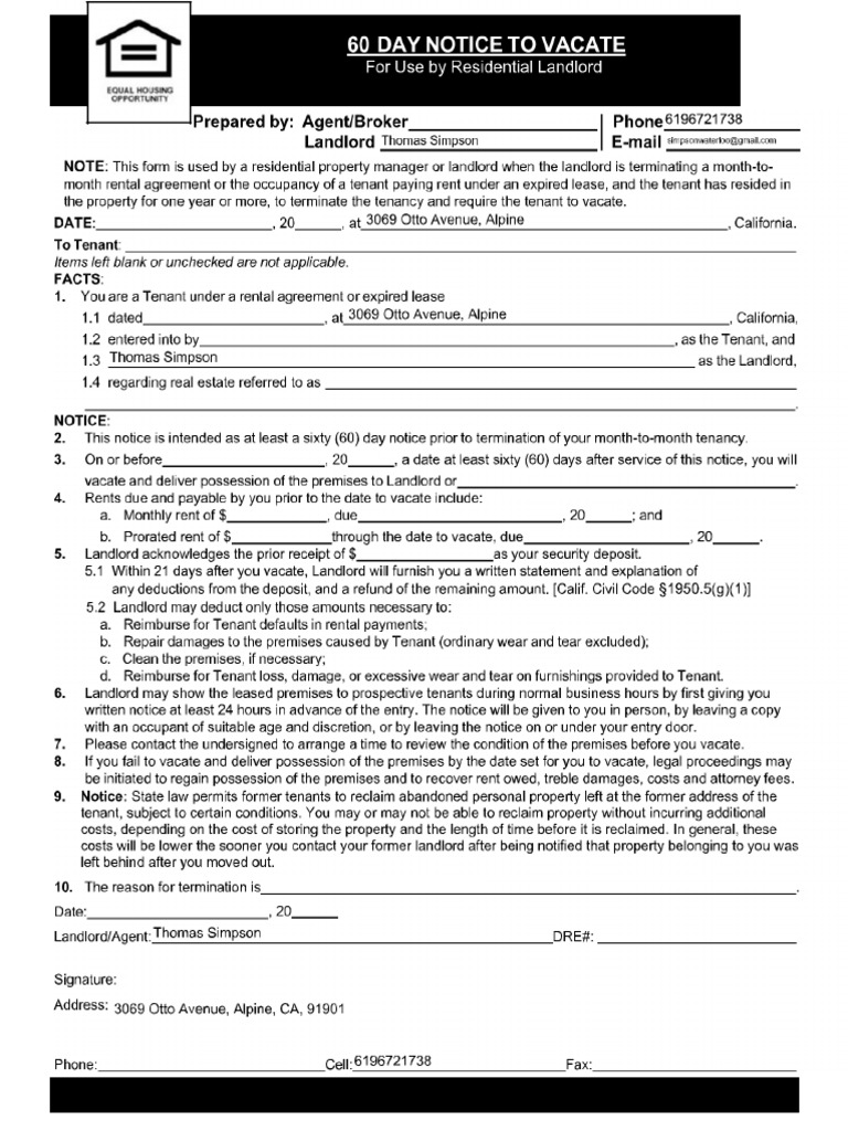 60 Day Notice To Vacate | PDF