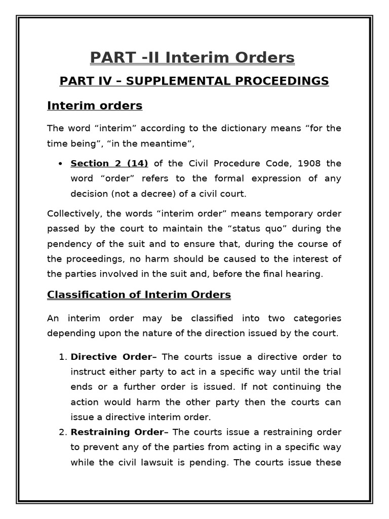 Interim Orders in Civil Procedure | PDF | Injunction | Lawsuit