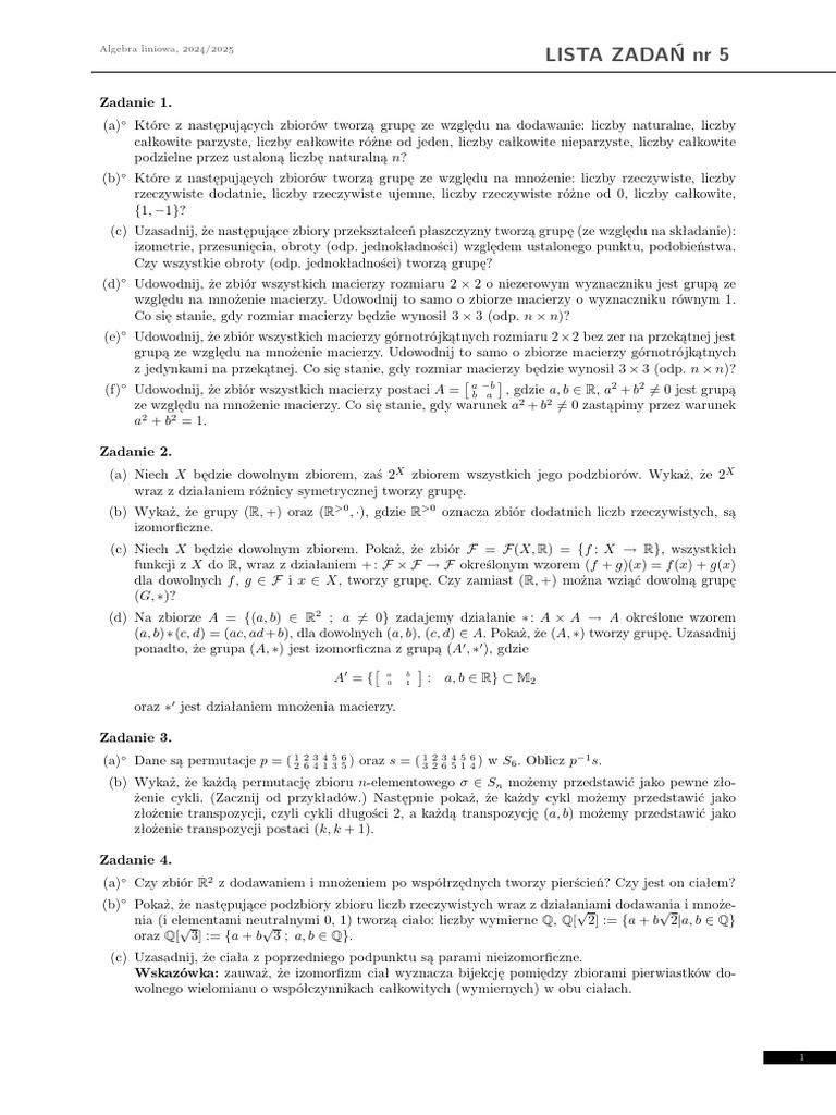 Lista Zadań NR 5: Zadanie 1 | PDF