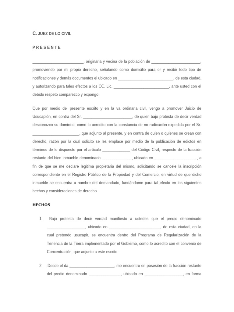 DEMANDA ORD. CIVIL (USUCAPION) | PDF | Demanda judicial | Justicia