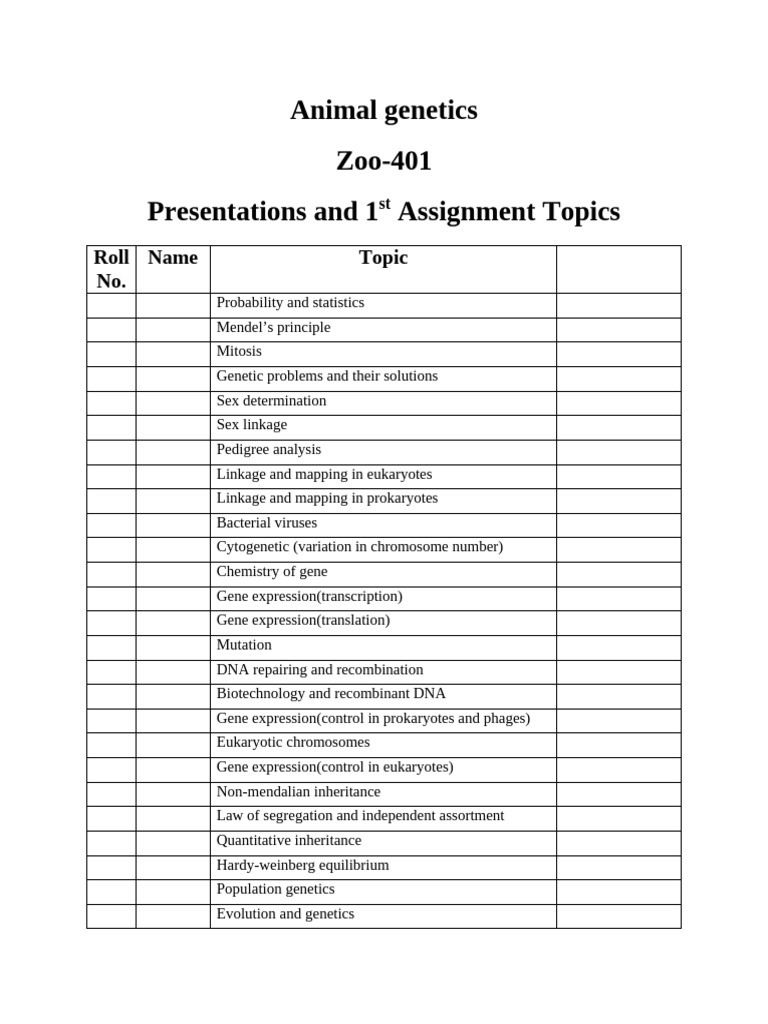 Animal Genetics Presentation and First Assignment List | PDF