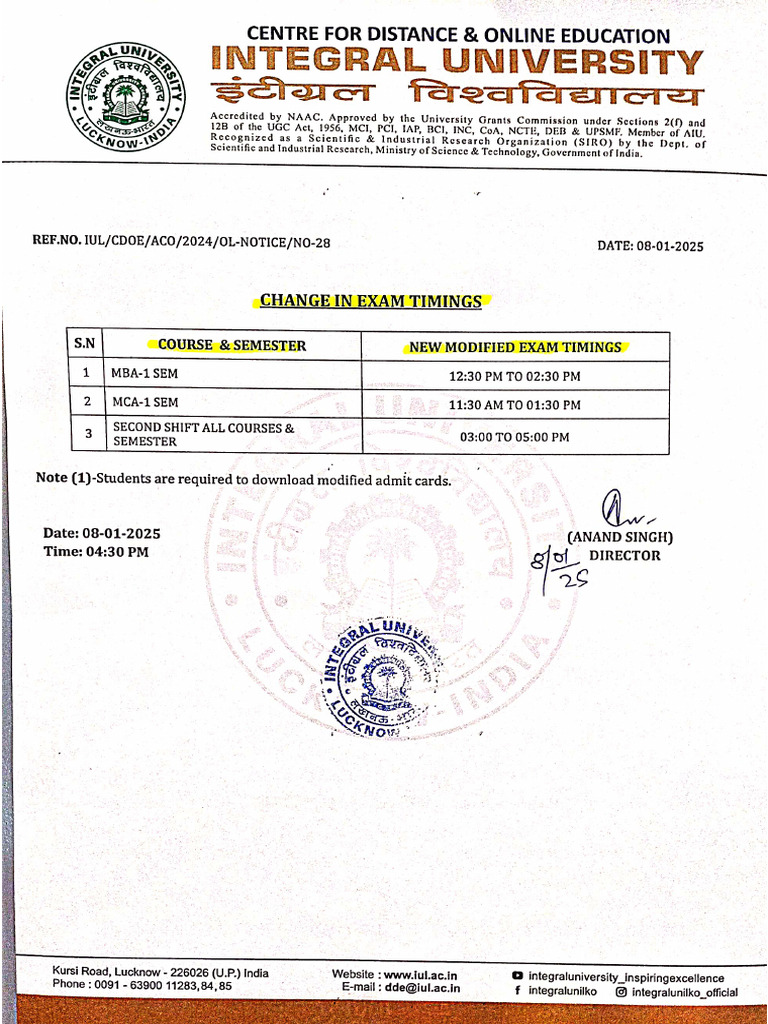 Modified Exam Timings (1) | PDF
