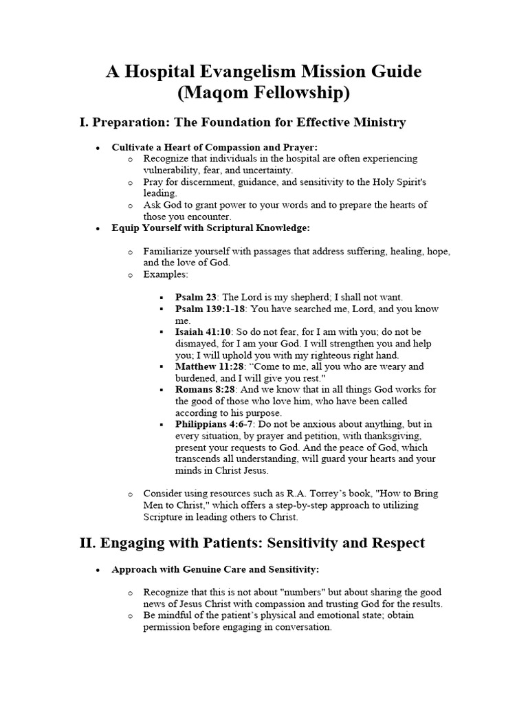 Hospital Evangelism Mission Guide | PDF | Jesus | Prayer