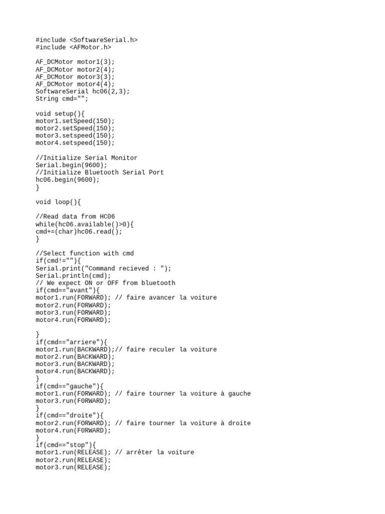 Programme Arduino Voiture | PDF