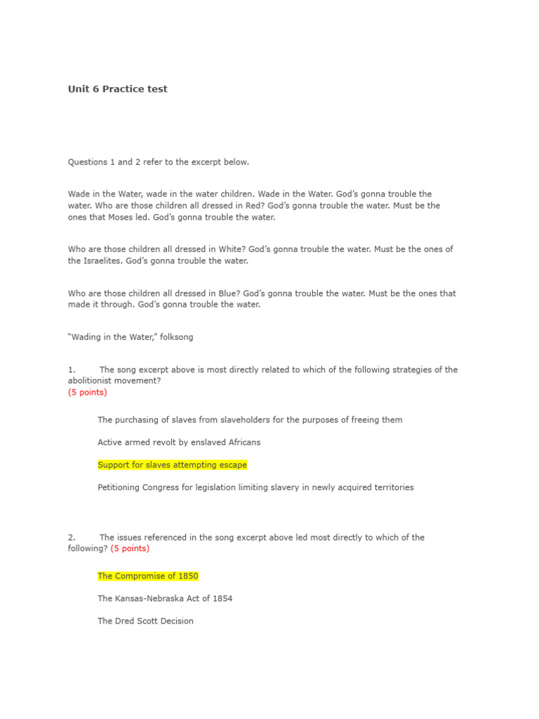 Unit 6 Practice Test Apush | PDF | Slavery In The United States ...