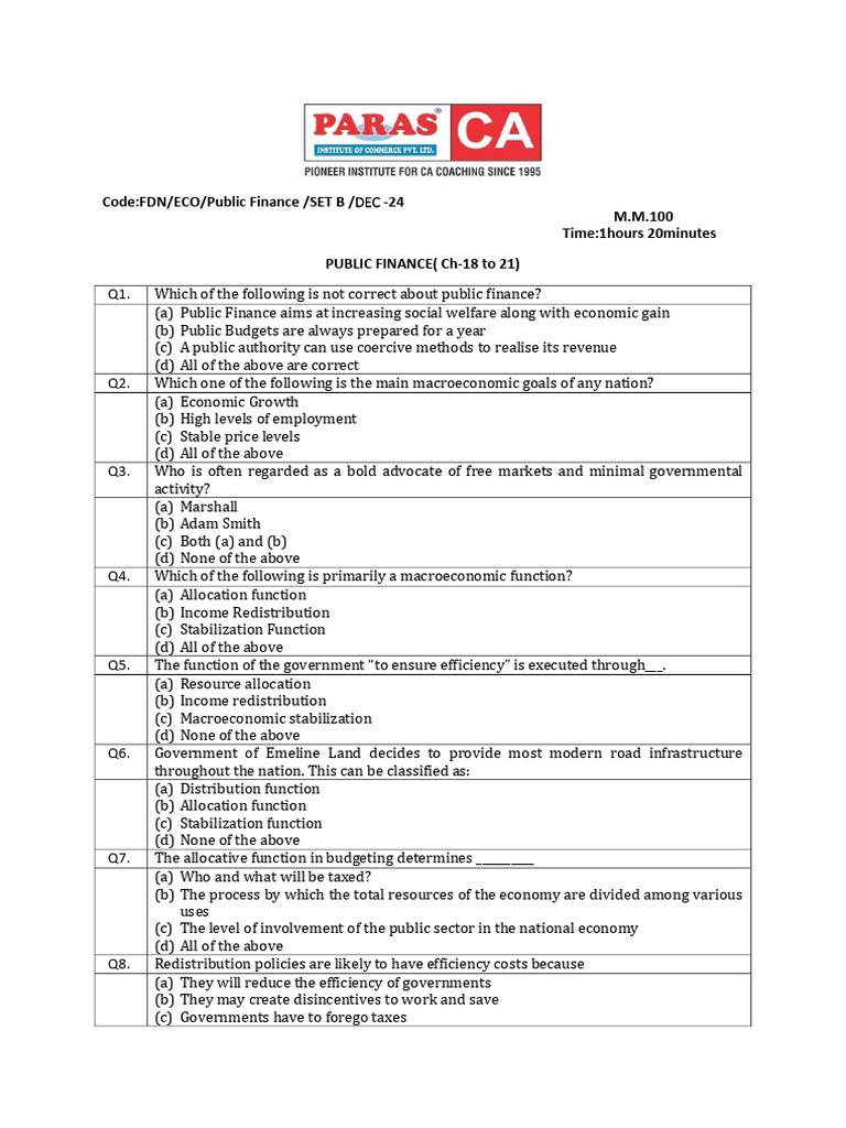 CH-7 Public Finance Set B Questions - Unsolved | PDF | Externality | Market Failure