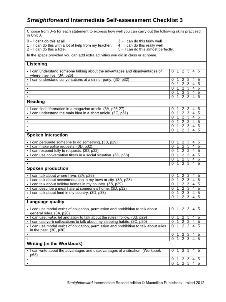 Intermediate Skills Self-Assessment Checklist | PDF | Language Families ...