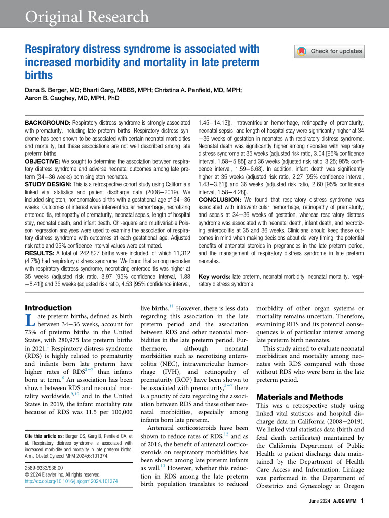 Respiratory Distress Syndrome is Associated With Increased Morbidity ...