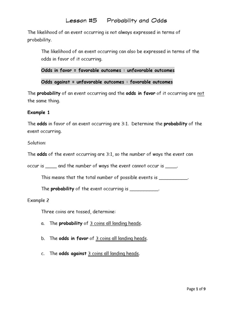 probability_unit_lesson_5___6 | PDF | Odds | Probability