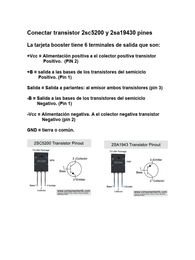 Conectar Transistor 2sc5200 y 2sa19430 Pines | PDF