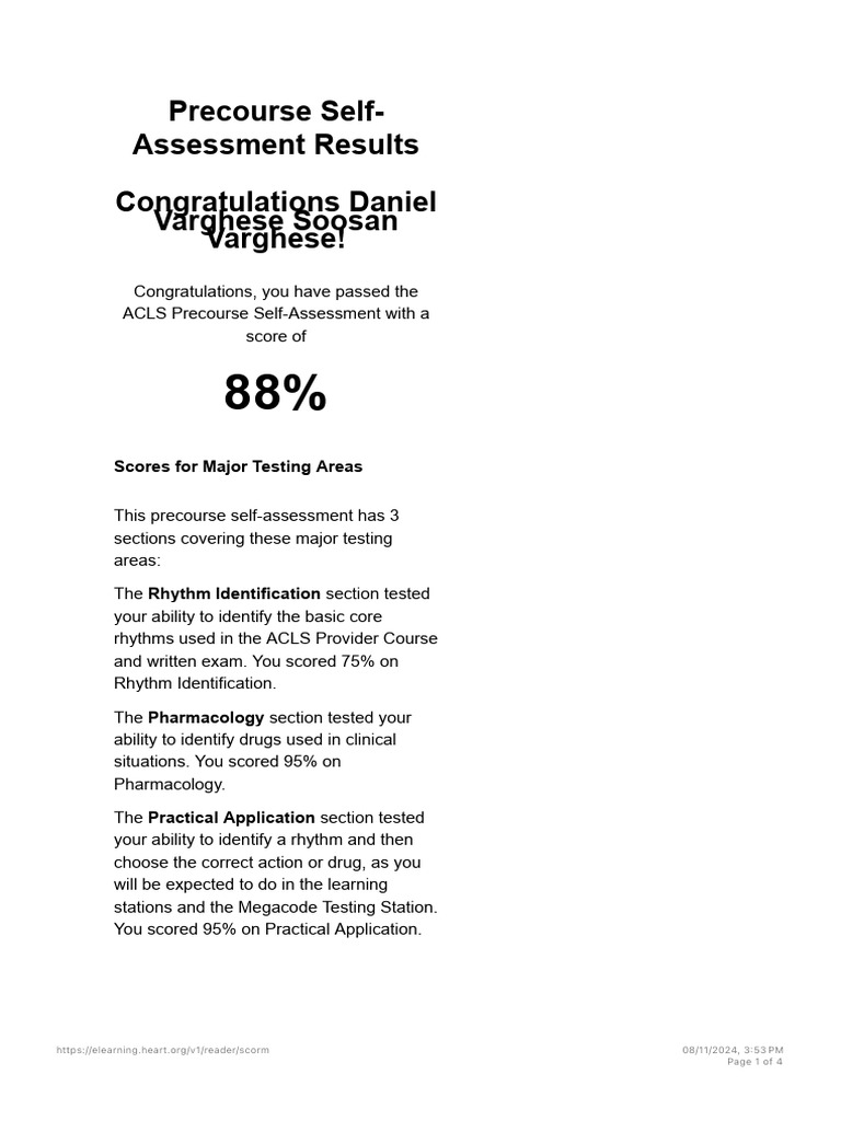 AHA ELearning | ACLS Precourse Self-Assessment | PDF | Cardiology ...