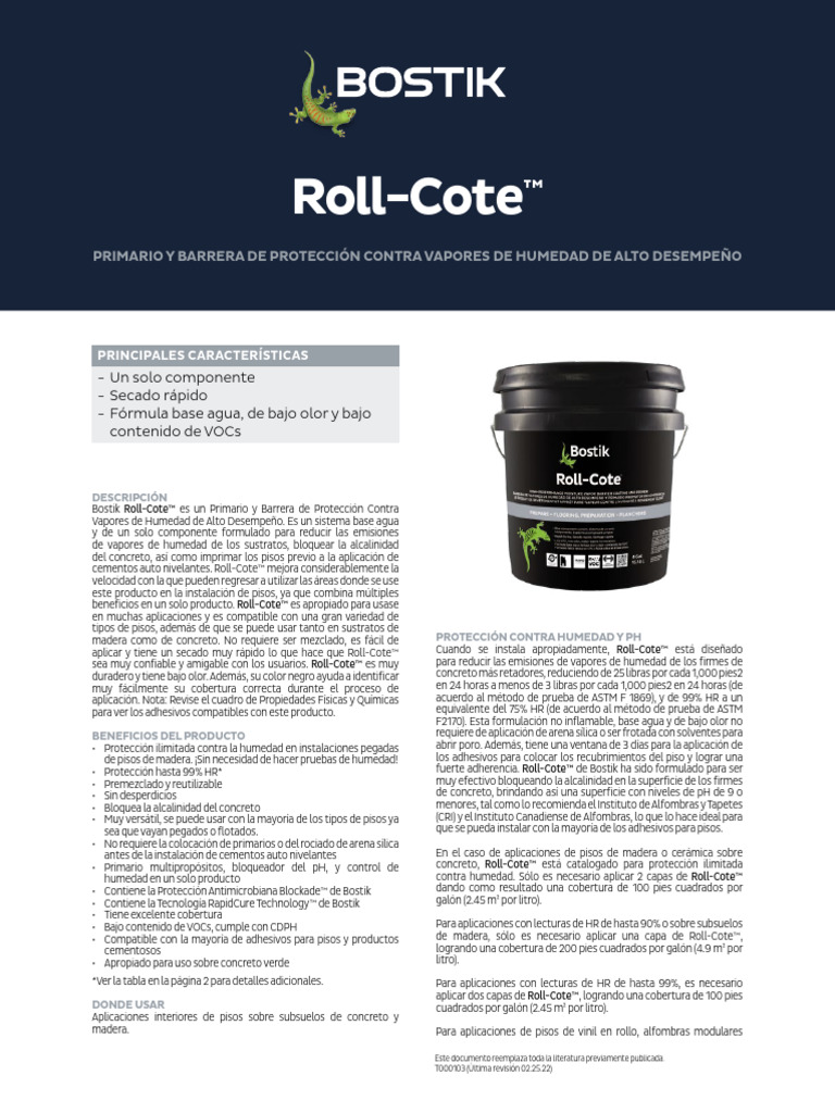 Roll-Cote TDS T103 ESP 0920222 | PDF | Hormigón | Agua