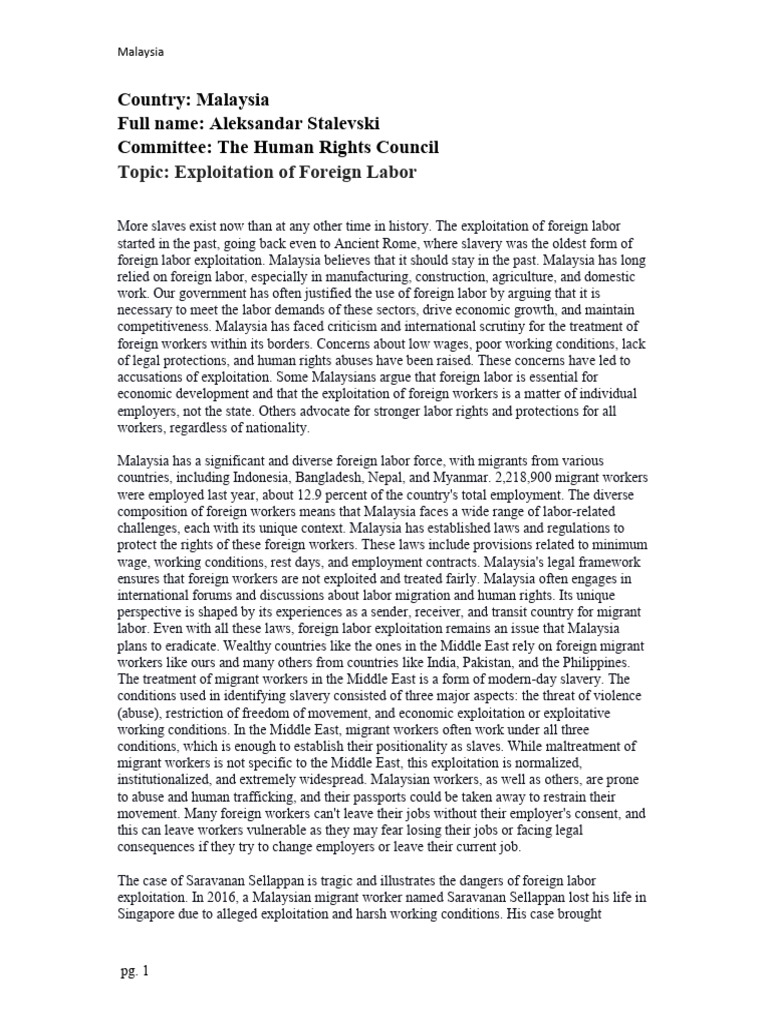 Position Paper Malaysia | PDF | Migrant Worker | Labour Economics