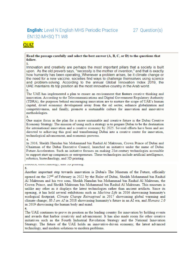 G12 24-25 T1 W8 English Periodic Quiz | PDF