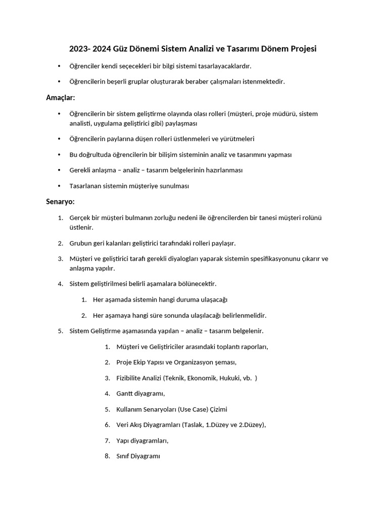 Dönem Projesi Tanımı | PDF